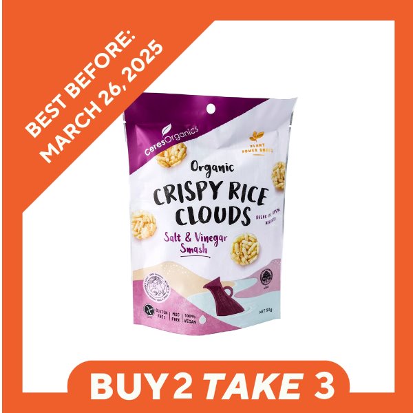 [B2T3] Ceres Organics Crispy Rice Clouds - Salt & Vinegar Smash (50g ...
