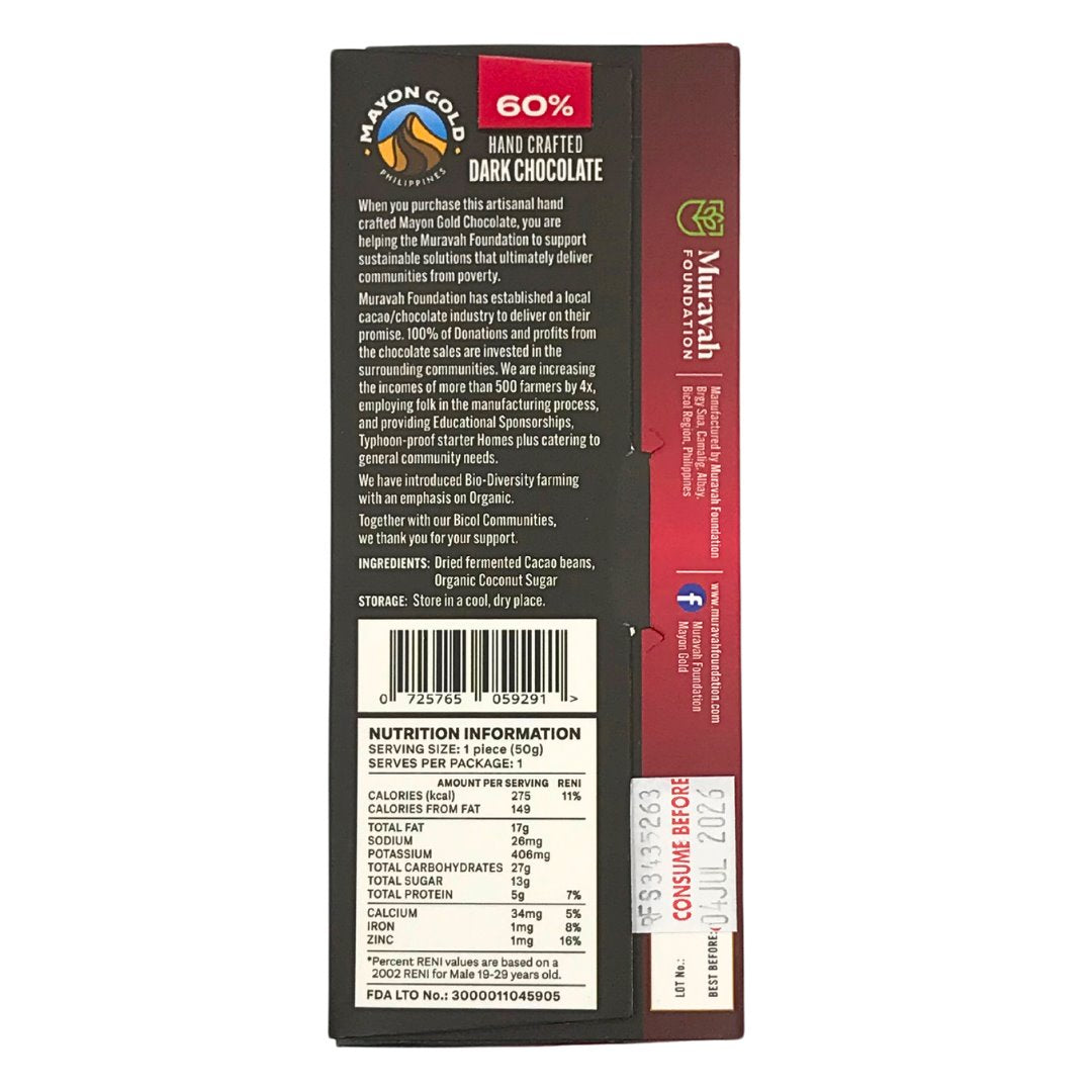Mayon Gold Dark Chocolate - 60% (50g)