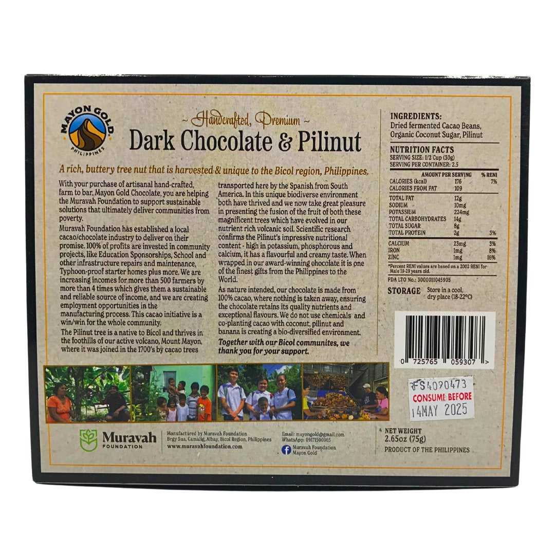Mayon Gold Dark Chocolate - Cacao & Pilinut 12pc (75g)