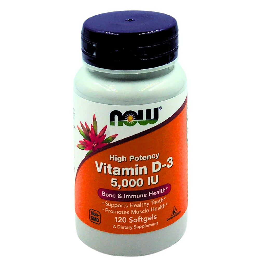 Now High Potency Vitamin D3 5000 IU (120 Softgels) - Organics.ph