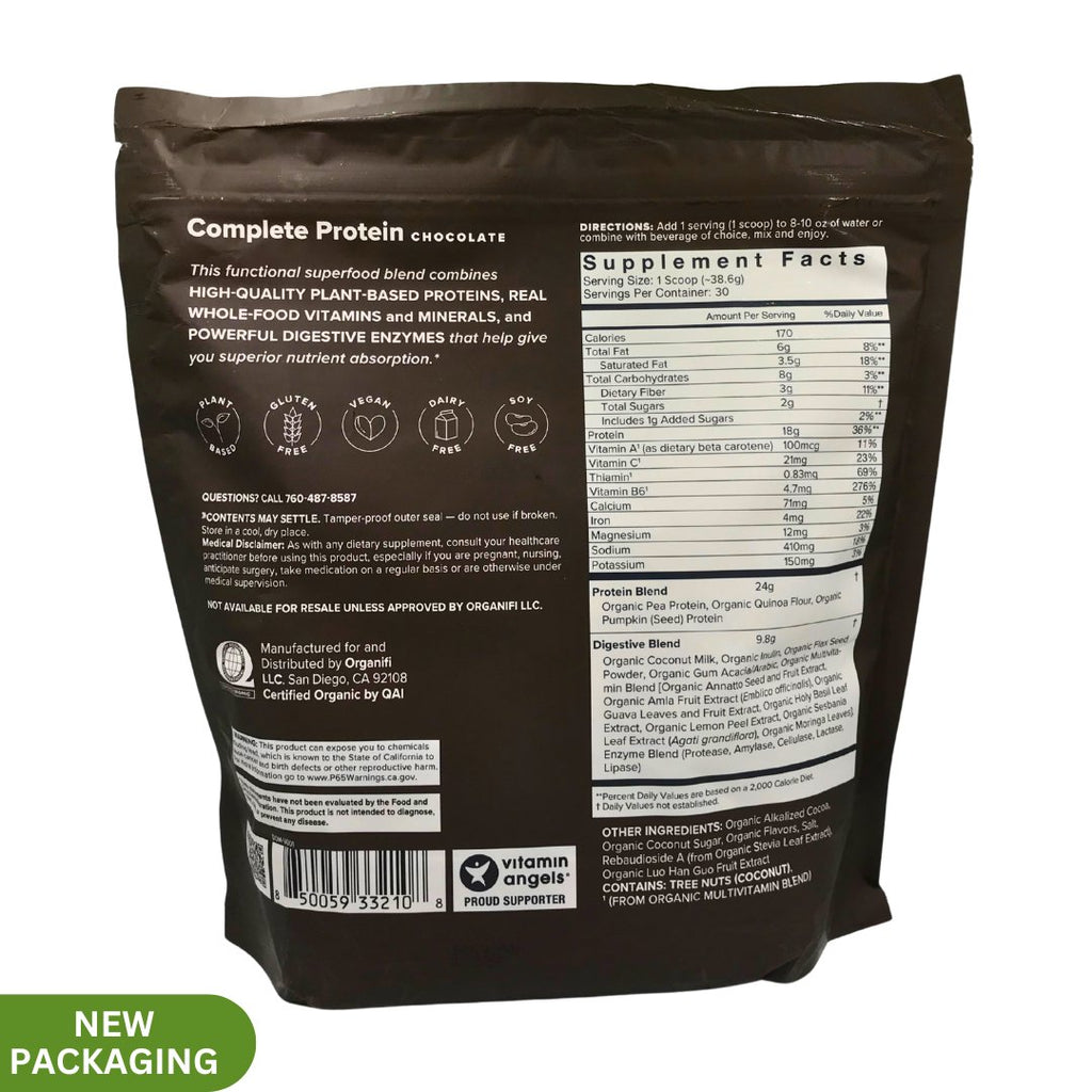 Organifi Vegan Protein Powder (Chocolate) - Resealable Pouch (1158g ...