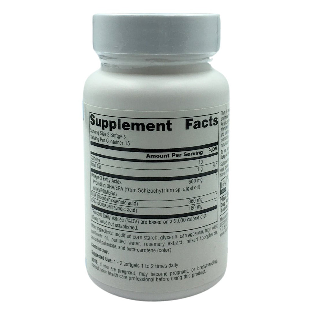 Source Naturals Vegan True Non-Fish Omega-3s 300mg (Algae Oil) (30 ...