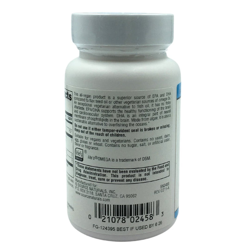 Source Naturals Vegan True Non-Fish Omega-3s 300mg (Algae Oil) (30 ...