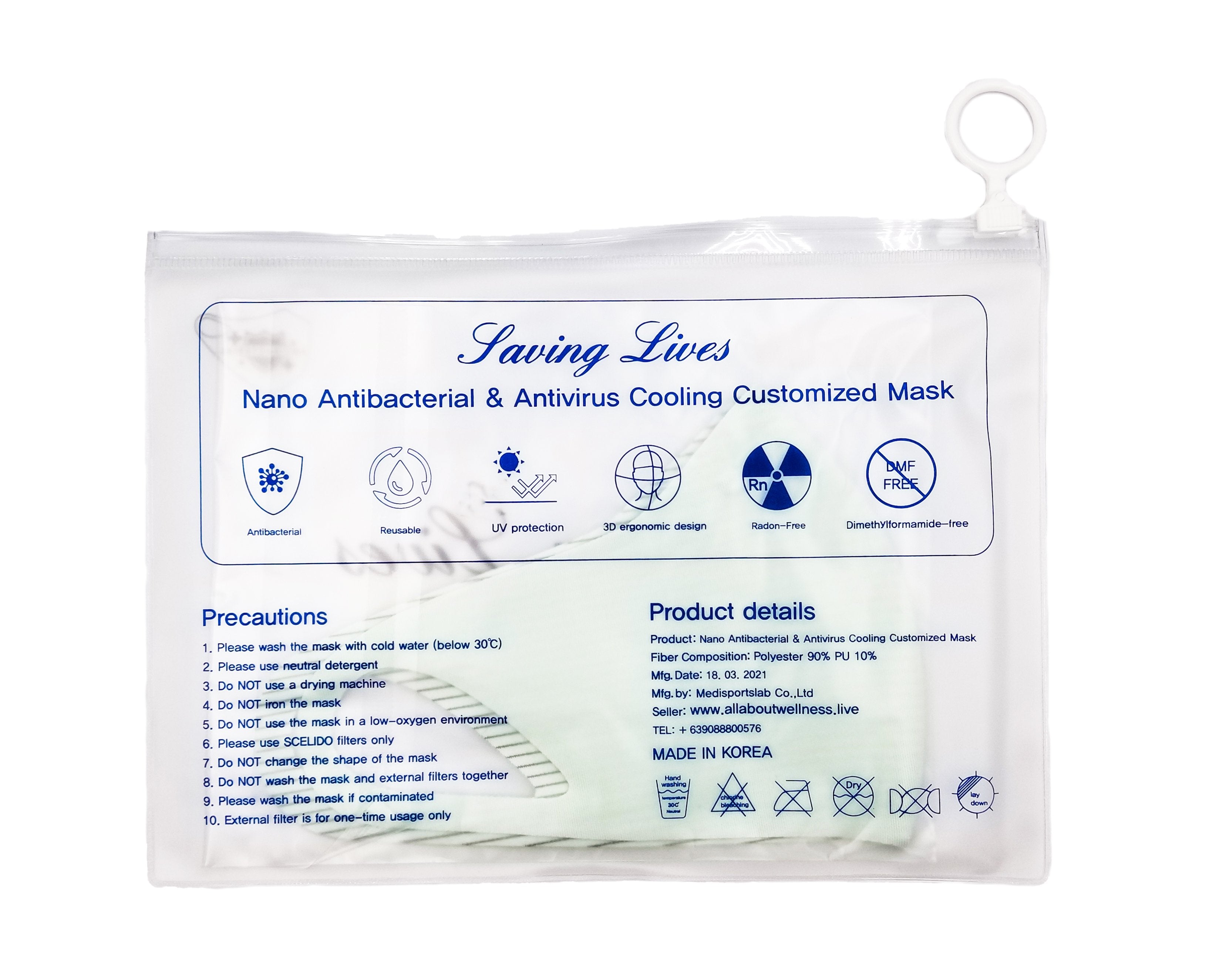 Scelido Copper & Nano Silver Face Mask - Mint (Medium)