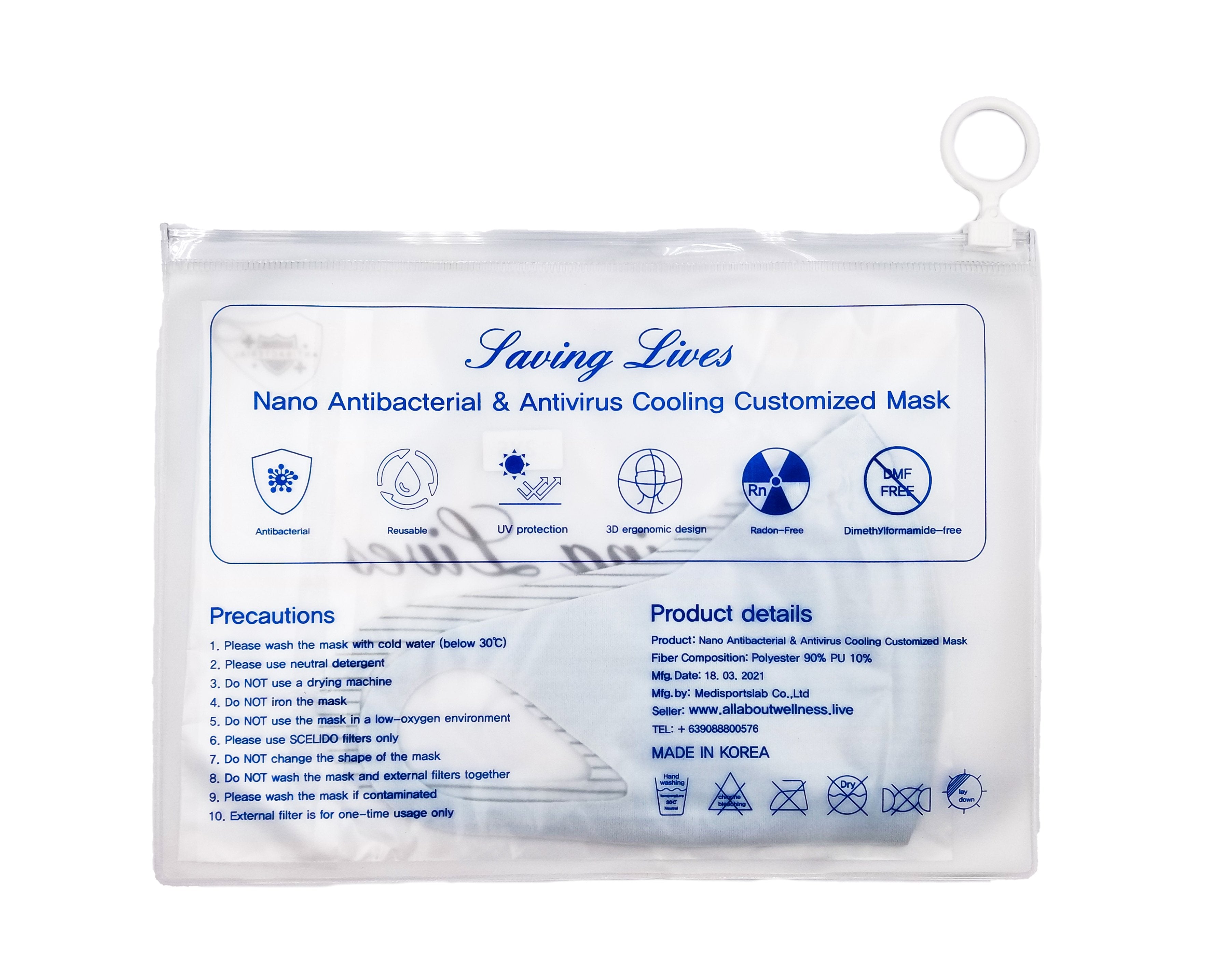 Scelido Copper & Nano Silver Face Mask w/ Nose Lock - Sky Blue