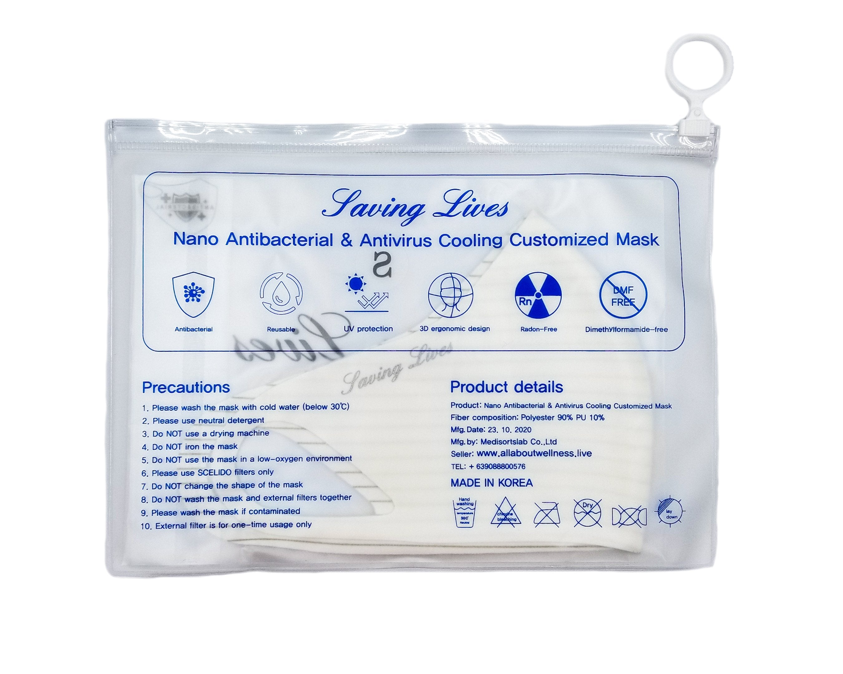 Scelido Copper & Nano Silver Face Mask - White AUM (S)